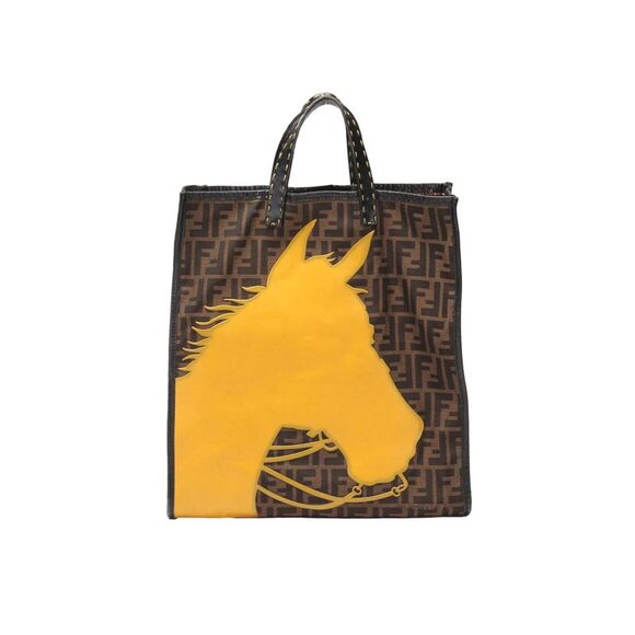 Fendi | Bags | Pre Loved Fendi Horse Head Shopping Tote Brown Canvas Ff Logo Tote Bag With ...